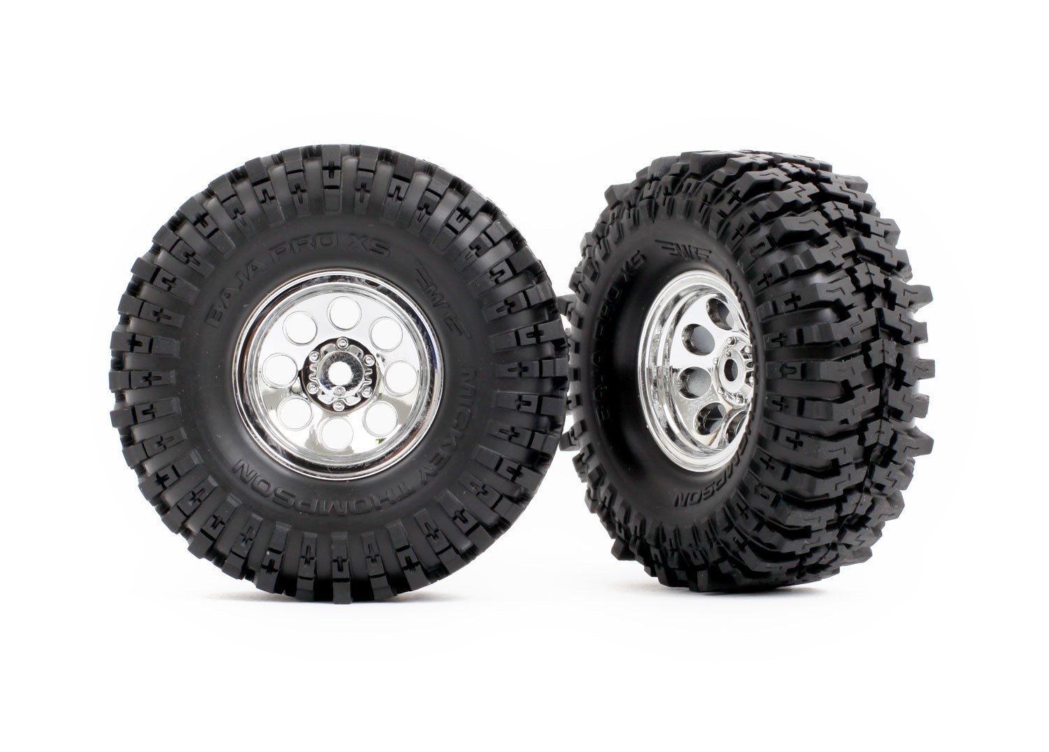 1.0" x 2.4" Chrome Wheels w/ MT Baja Pro Tires (2) | Passe-Temps 3000